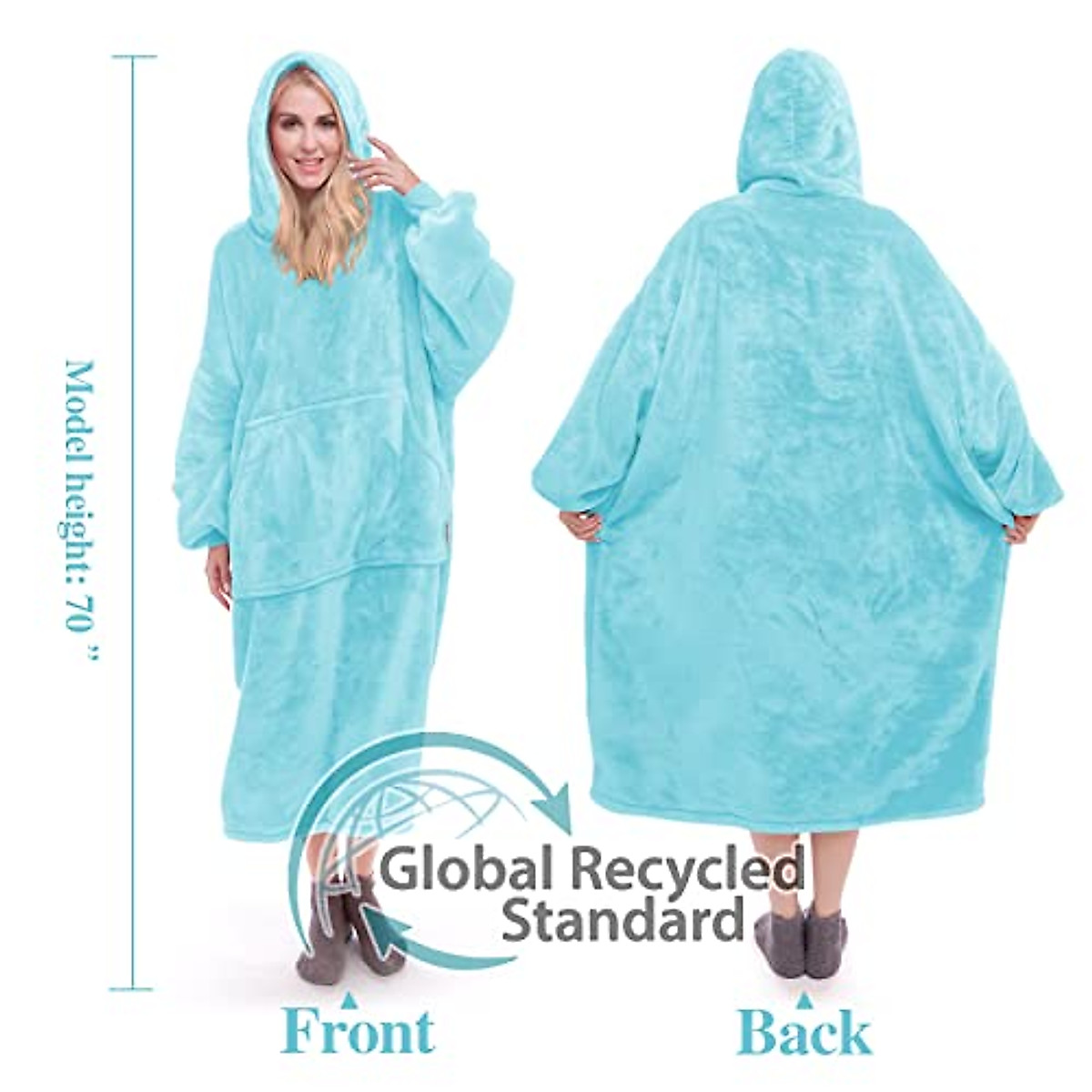 Daverose Lengthened Oversized Blanket Hoodie Wearable Blanket Sweatshirt for Women Adult and Kids - Teal Hoodie Blanket Hooded Blanket with Sleeves and Giant Pocket, Super Warm Cozy Blanket