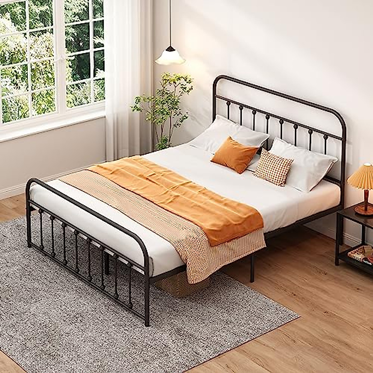 Closadin Classic Metal Platform Bed Frame with Heaboard and Footboard,Strong Metal Slats Support,No Box Spring Needed,Easy Assembly,Queen Size,Black