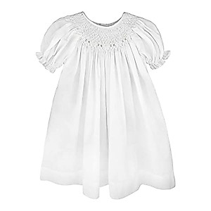 Petit Ami Baby Girls' Bishop Smocked Daydress, Newborn, White