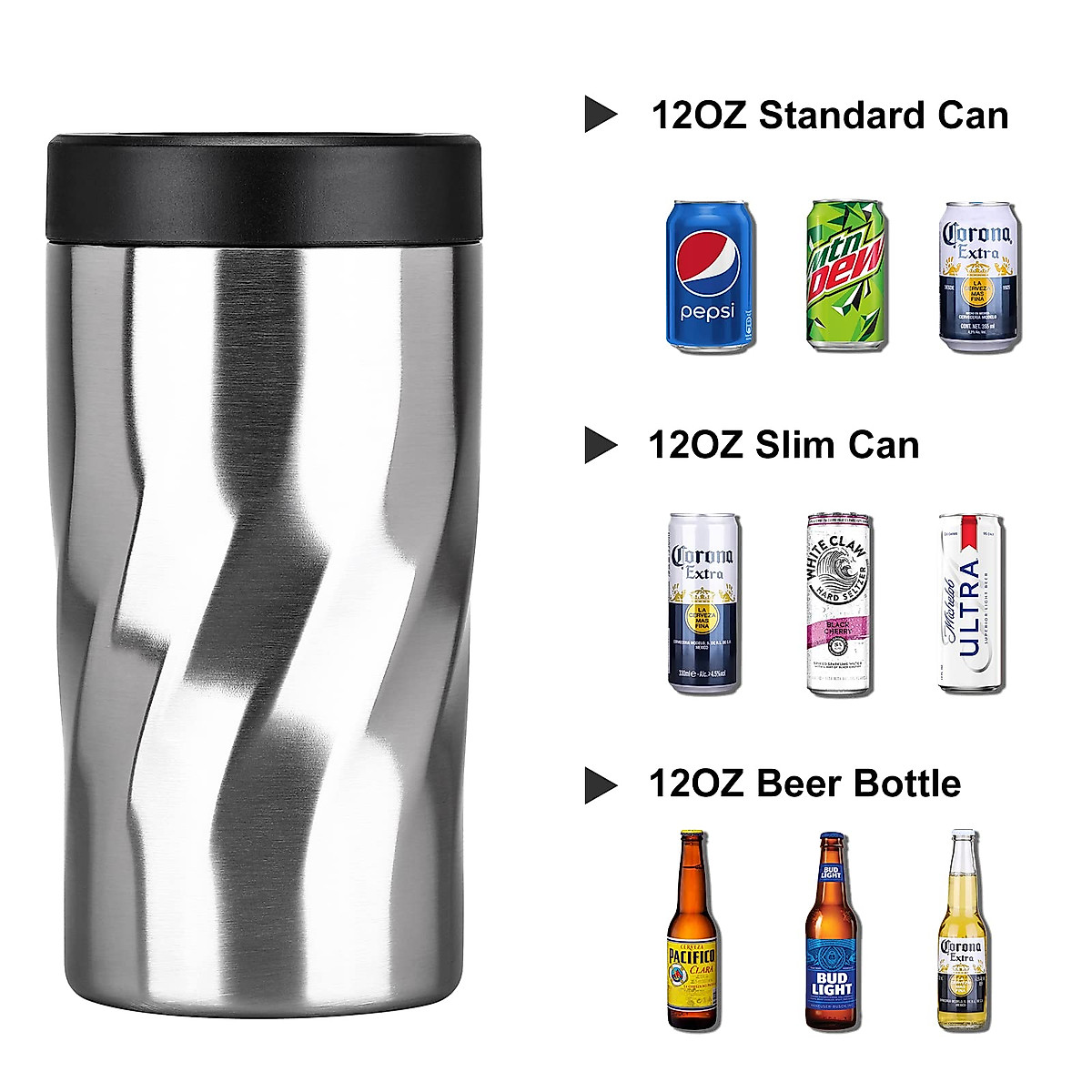 Insulated Stainless Steel 24 oz Tumbler with Freezable Drink Can Cooler for all 12 oz Slim Can,Regular Can,Beer Bottle & All Drinks (Stainless Steel Drawed)