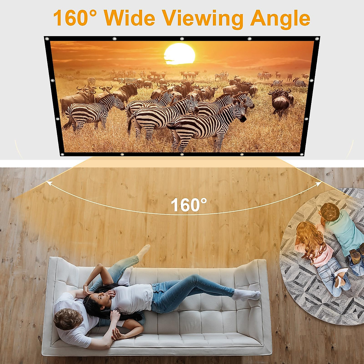 Azzuro 120 inch Projector Screen, Double Sided Washable Outdoor Projection Screens, 16:9 Foldable Anti-Crease Portable Projection Movies Screen for Camping Party, Home Theater, Office