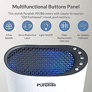 Purafide XP280 | Veteran Owned | 2-Yr Filter Life | H13 HEPA Air Purifier | Elegant Old Fashion Controls | 1700 Sq Ft Coverage. Home, Bedroom, Pets, Dust - White, 2-Pack
