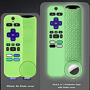 Seltureone 2 in 1 Remote Cover with AirTag Holder for Roku Voice Remote (Glow in The Dark), Roku Remote Cover Silicone Protective Case, Anti Slip Shock Absorption Washable, Green