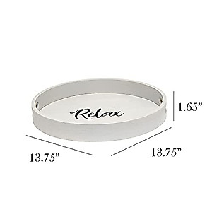 Elegant Designs HG2013-GYX Bathroom Bedroom Decorative 13.75" Round Wood Serving Tray w/ Handles, Gray Wash Relax