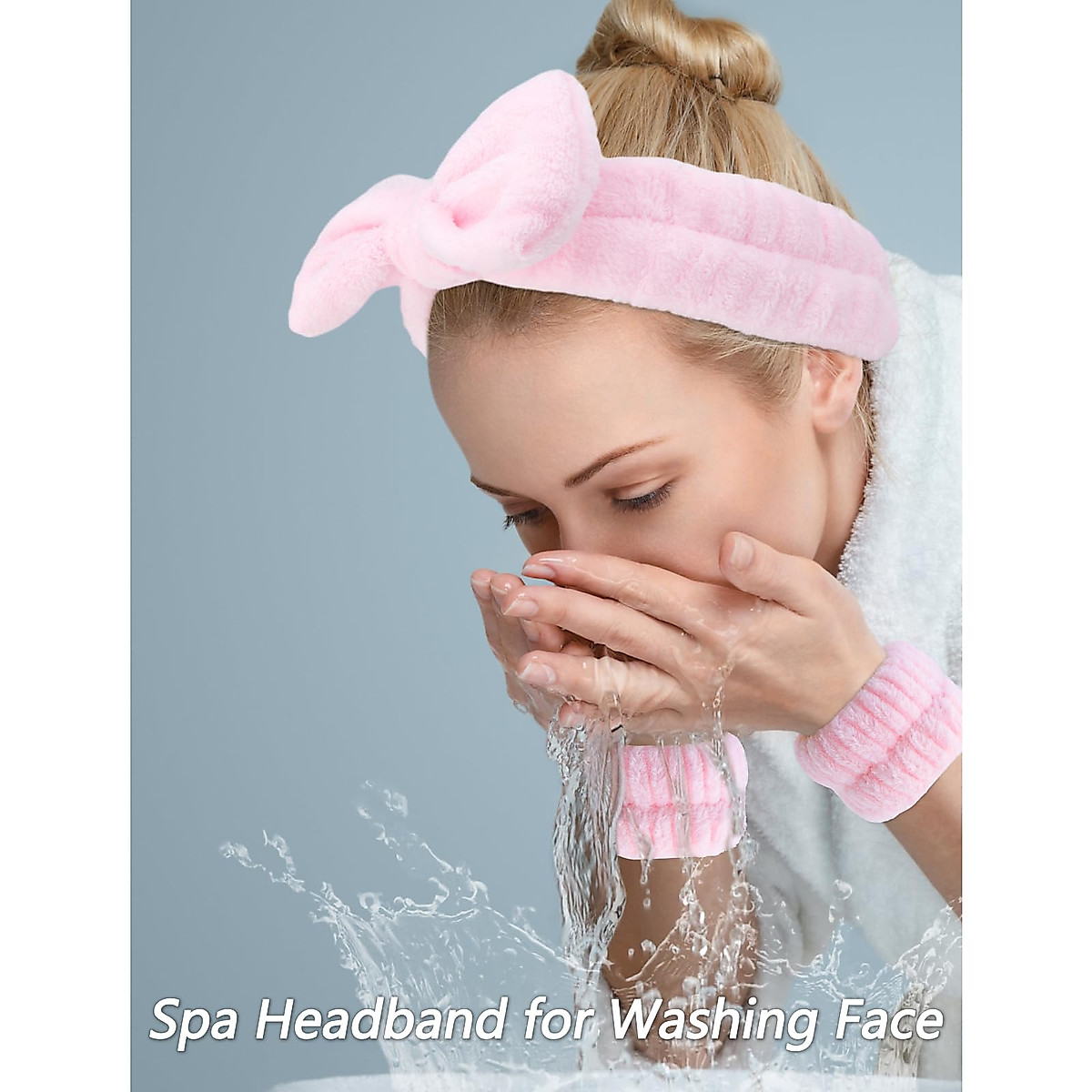 VELSCRUN 6 Pack Hairband, Pink Microfiber Spa Headband, Makeup Headband, Face Wash Bow Tie Headband, Skincare Headbands for Women Girls Hair Accessories Gifts