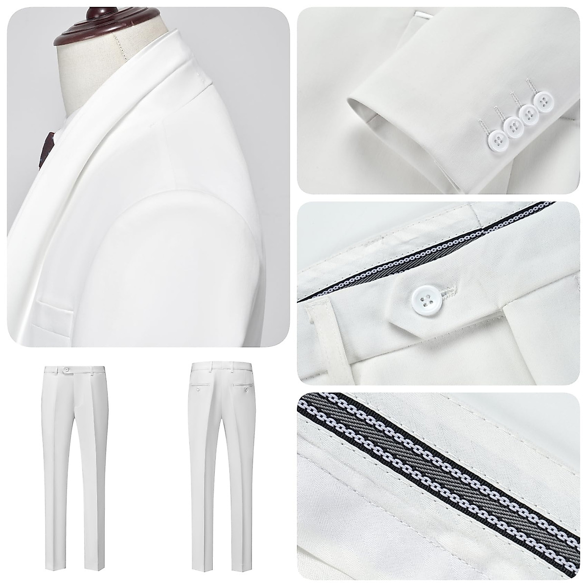 Mgnaie Men White Tuxedo Suit Set 3 Pieces Solid Premium Shawl Lapel Tux Jacket Vest Trousers Dinner Wedding 2024