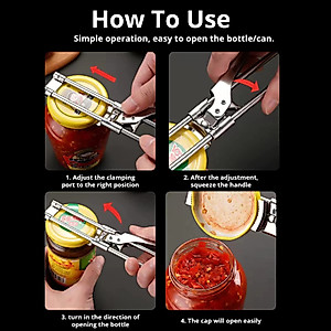 Adjustable Jar Opener, Multifunctional Stainless Steel Manual Bottle Opener, Can Opener Jar Lid Gripper, Lid Remover Tool, Kitchen Accessories For Seniors Chilren Women