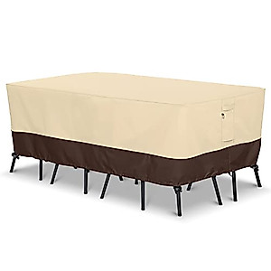 Arcedo Patio Furniture Covers, Waterproof Outdoor Furniture Covers 110 inch, Patio Table Cover for Outdoor Furniture, Heavy Duty Large Rectangular Dining Table Cover, Beige & Brown