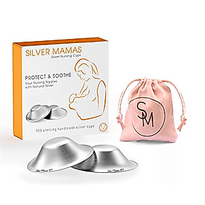Silver Mamas Nursing Cups for Nursing Newborn, Silver Nipple Covers Breastfeeding, 925 Silver Nursing Shields, Healing Cups, Newborn Essentials Must Haves, Soothe Sore and Cracked Nipples (Regular)