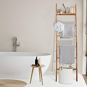 6-Tier Blanket Ladder Wooden,100% Pine,Towel Holder Rack with Anti-Slip Construction,Home Decor,Easy Assembly,Rustic Farmhouse Blanket,Quilt,Towel,Scarf Ladder Shelf for Living Room Bedroom Bathroom