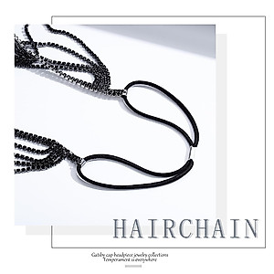 Fdesigner Vintage Flapper Head Chain Masquerade Mask Headpiece Wedding Bride Hair Jewelry Rhinestone Headbands Costume Headwear Women Hair Accessories (Unique-Black)