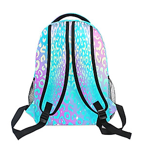 Dussdil Rainbow Shiny Leopard Kids Backpack Backpacks for Boys Girls Casual Daypack Back Pack 16 inch Laptop Bag Double Zipper Travel Sports Bags with Adjustable Shoulder Strap