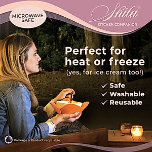 SHILA Bowl Snuggies, Designed Set of Microwave-Safe Hot Bowl Holder to Keep Your Hands Cool and Your Meal Warm, Polyester & Sponge Heat Resistant Dish Pads for Soup, Rice and Pasta Bowls (4, Kitchen)