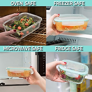 Vallo Large Glass Food Storage Container with Snap Lock Lids for Leftovers - Safe for Microwave, Oven, Dishwasher, Freezer - BPA Free - Airtight & Leakproof [2 Pack]