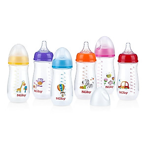 Nuby Wide Neck Bottle with Anti-Colic Air System, Colors/Prints May Vary, 1 Pack of 1 Bottle