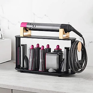 Aluminum Alloy Countertop Bracket Organizer Stand Storage Holder for Air Blower Styler Storage Rack for Hair Curling Iron Wand Barrels Brushes Diffuser Nozzles for Home Bedroom Bathroom (Gold)