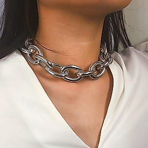 CLOACE Chunky Choker Necklace Silver Cuban Link Chain Necklaces Thick Necklace Chain Punk Jewelry Adjustable for Women and Girls (Silver chain)