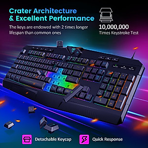Dacoity TKL Mechanical Gaming Keyboard, RGB LED Rainbow Backlit 60% Keyboard with Blue Switches, 27 LED Lighting Modes, 100% Anti-Ghosting, 87 Keys Wired Tenkeyless Keyboard for Windows PC MAC Games