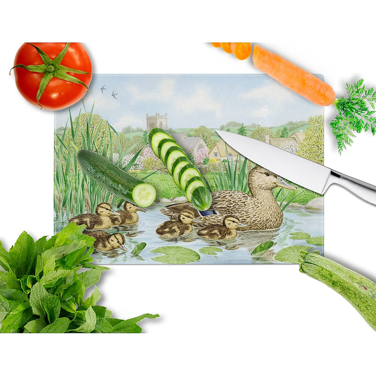 Caroline's Treasures ASA2178LCB Mallard Duck Glass Cutting Board Large Decorative Tempered Glass Kitchen Cutting and Serving Board Large Size Chopping Board