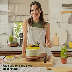 TIDITA 13" Acacia Wood Cake Stand Rotating – Rustic Cake Stand Turntable – Wooden Revolving Spinner Cake Decorating Supplies - Use at Parties, Weddings, Restaurants (Acacia Wood)