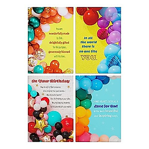 DaySpring - Birthday Balloons - 4 Balloon Designs Assortment with Scripture - 12 Happy Birthday Boxed Cards & Envelopes (U0057)