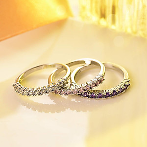 MADEONE Gifts for Mothers Day 18K White Gold Plating Excellent Cut Cubic Zirconia Single Stackable Eternity Wedding Bridal Ring hypoallergenic Rings for women with Box Packing (purple)