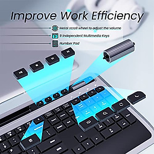 Wireless Keyboard and Mouse Combo, VEILZOR 2.4G Ergonomic Computer Keyboard and Mouse Set, Full Size Cordless USB Keyboard and Mouse Phone Holder for Mac, Laptop Tablet and Computer(Black)