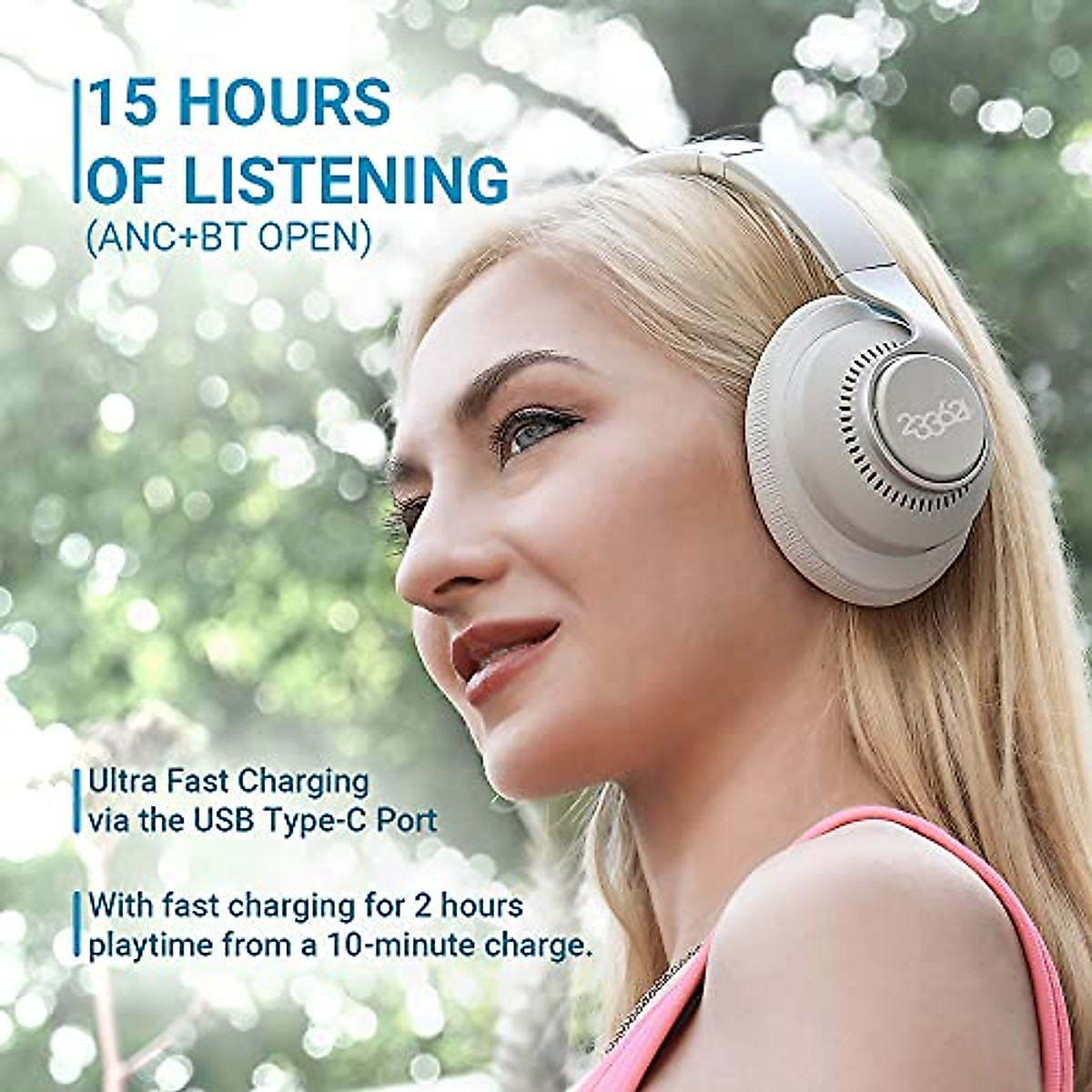 233621 Trip Active Noise Cancelling Headphones with Independent Noise Reduction Chip, Bluetooth Wireless Headphones Built-in Mic and Ex Audio Cable, 40H Battery, Hands-Free Calls, HiFi Sound Quality