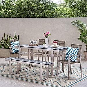 Christopher Knight Home Quay Dining Sets, Gray + Silver + Taupe