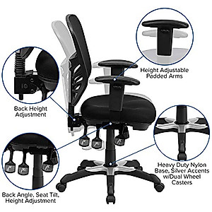Flash Furniture Nicholas Mid-Back Black Mesh Multifunction Executive Swivel Ergonomic Office Chair with Adjustable Arms