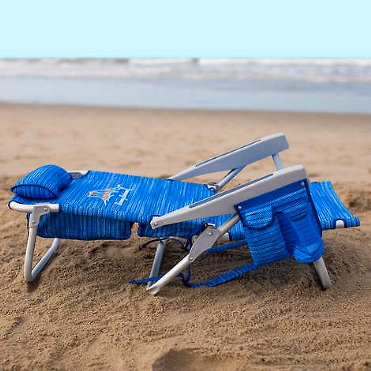 Tommy Bahama 2 2016 Backpack Cooler Beach Chair with Storage Pouch and Towel Bar (Blue Stripe)