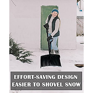 Snow Shovel for Driveway - 18-in Strain-Reducing Snow Shovel with Assisted Handle, Multifunction Emergency Snow Shovel, Lightweight Portable Sport Utility Shovel for Car Home Garage Garden (Black)