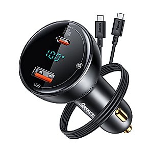 100W USB C Car Charger, Baseus PD3.0 QC4.0 PPS Super Fast Charging Type C Car Charger with LED Display Adapter for iPhone 14/13/ Pro Max Samsung Galaxy S22/S21 Ultra/Tab S8 iPad MacBook Laptop