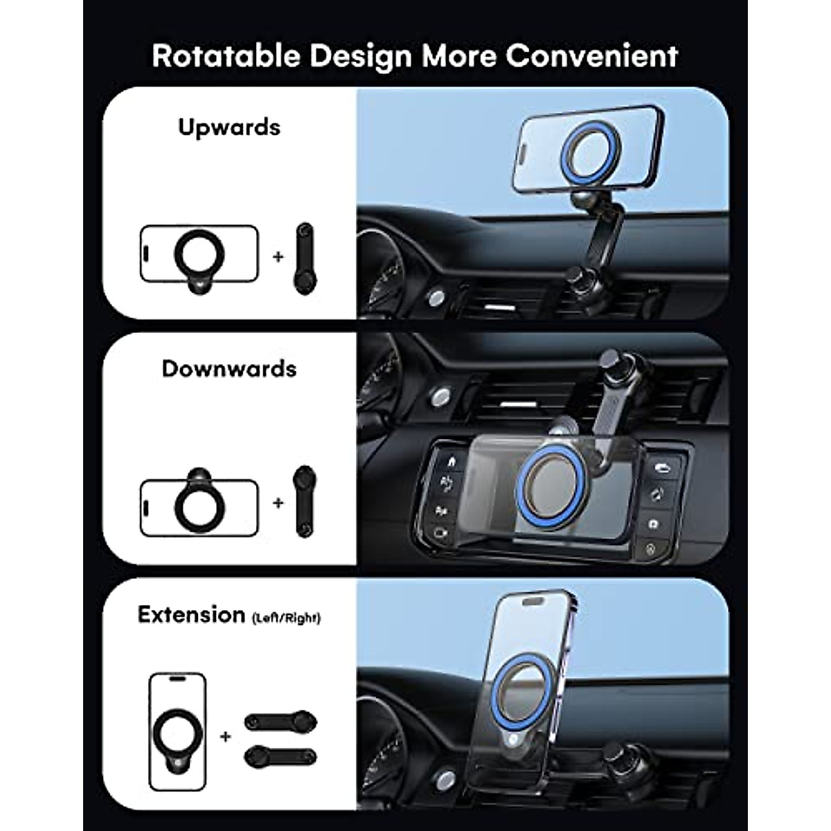 ZEEHOO Compatible with MagSafe Car Mount, Magnetic Phone Holder for Car [12 Strongest Magnets], Magnetic Car Vent Phone Mount [Non-Blocking&360 Rotation] for iPhone 14 13 12 Pro Max Mini & All Phones