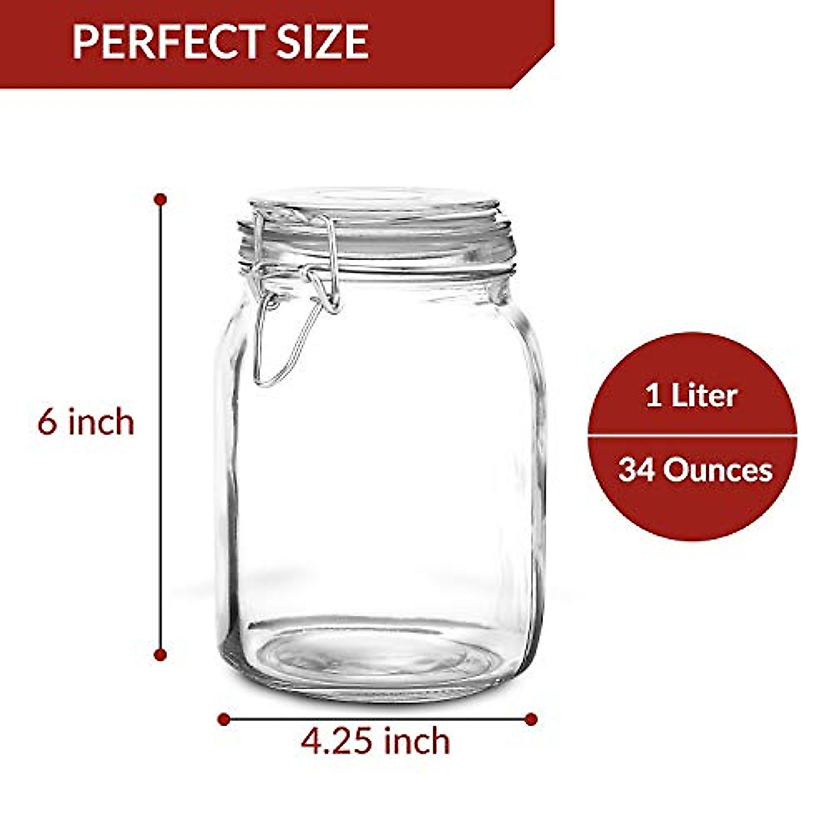 Set of 3 Glass Mason Jar with Lid (1 Liter) | Airtight Glass Storage Container for Food, Flour, Pasta, Coffee, Candy, Dog Treats, Snacks & More | Glass Organization Canisters | 34 Ounces