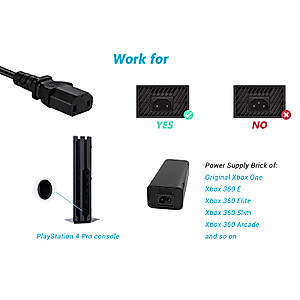 10FT Power Cord Compatible with Xbox 360 Slim, Xbox One, Xbox 360 E Power Supply Brick, Sony PS4 Pro Power Cable Replacement
