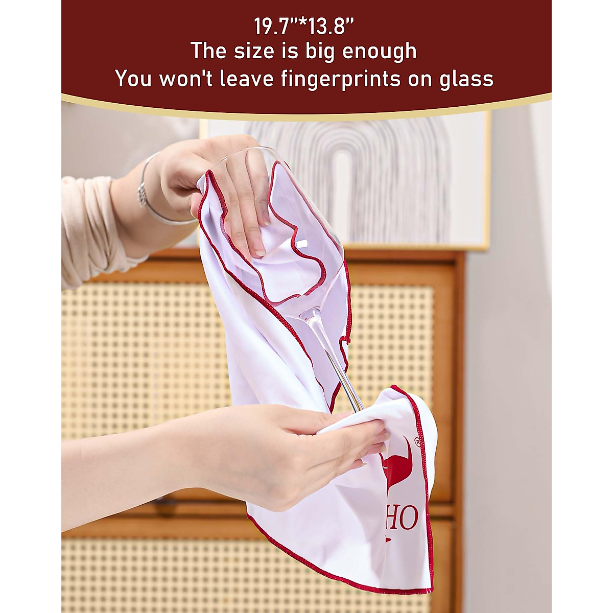 JBHO Polishing Cloth, Wine Glasses Polishing Cloths and Hand Blown Italian Style Crystal Burgundy Wine Glasses