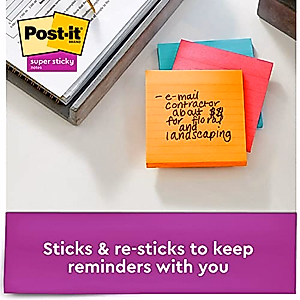 Post-it Super Sticky Notes, 4x4 in, 6 Pads, 2x the Sticking Power, Supernova Neons, Bright Colors, Recyclable (675-6SSMIA)