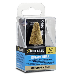 Kutzall Original Taper Rotary Burr, 1⁄4" Shaft, Fine - Woodworking Attachment for Bosch, DeWalt, Milwaukee, Makita. Abrasive Tungsten Carbide, 3⁄4" (19mm) Head Dia X 1-1⁄4" (31.8mm) Length, T-34G