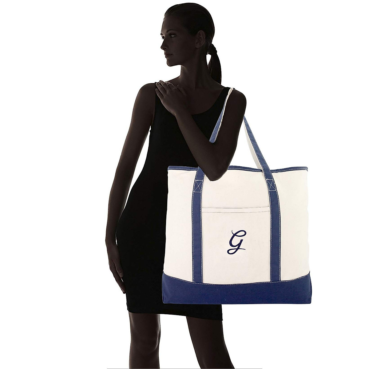 DALIX Monogram Tote Bag Personalized Initial Navy Blue - G