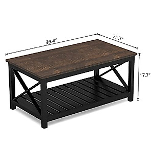 ChooChoo Coffee Table, Rustic Vintage Farmhouse Living Room Table with Shelf, 40