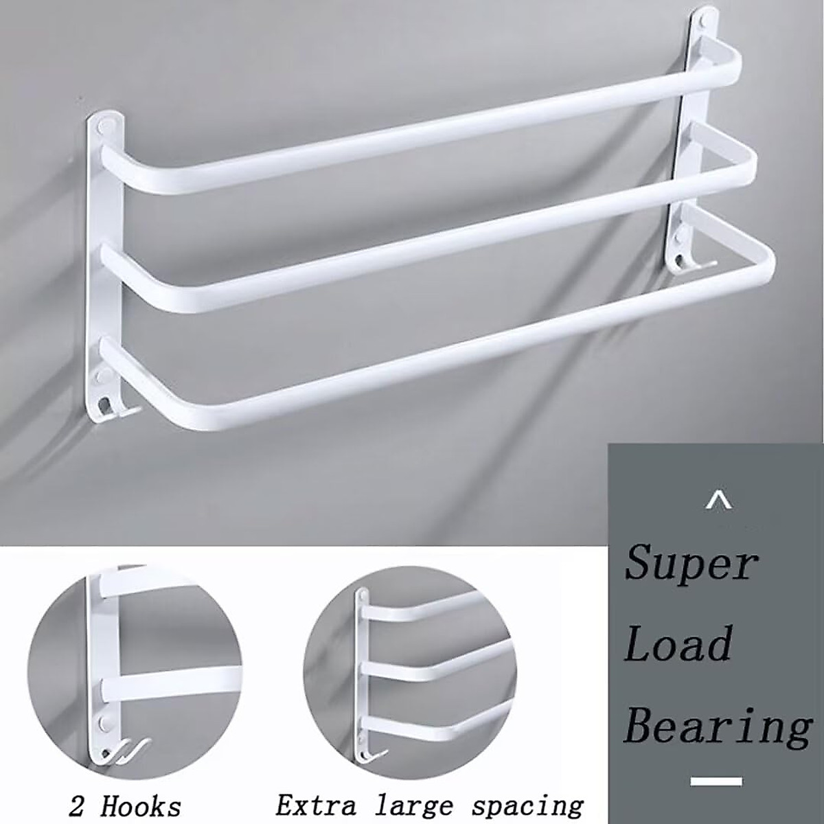 Towel Rails Wall Mounted with 2 Hooks Space Aluminum Towel Rack Bathroom,Towel Holder for Bathroom Hotel Kitchen White 3 Layer 40cm