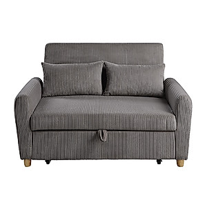 Favfurish 54" Corduroy Convertible Sleeper Loveseat with Full Foam Seating and 2 Throw Pillows, Stylish Couch for Living Room, Apartment,Bedroom，Brown