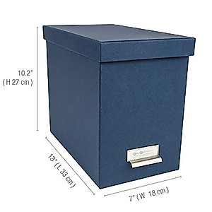 Bigso John Fiberboard Label Frame Desktop File Storage Box Document Organizer for Important Paperwork Durable Hanging File Box with a Lid & Metal Label Window 7.4’’ x 13’’ x 10.4’’ Blue