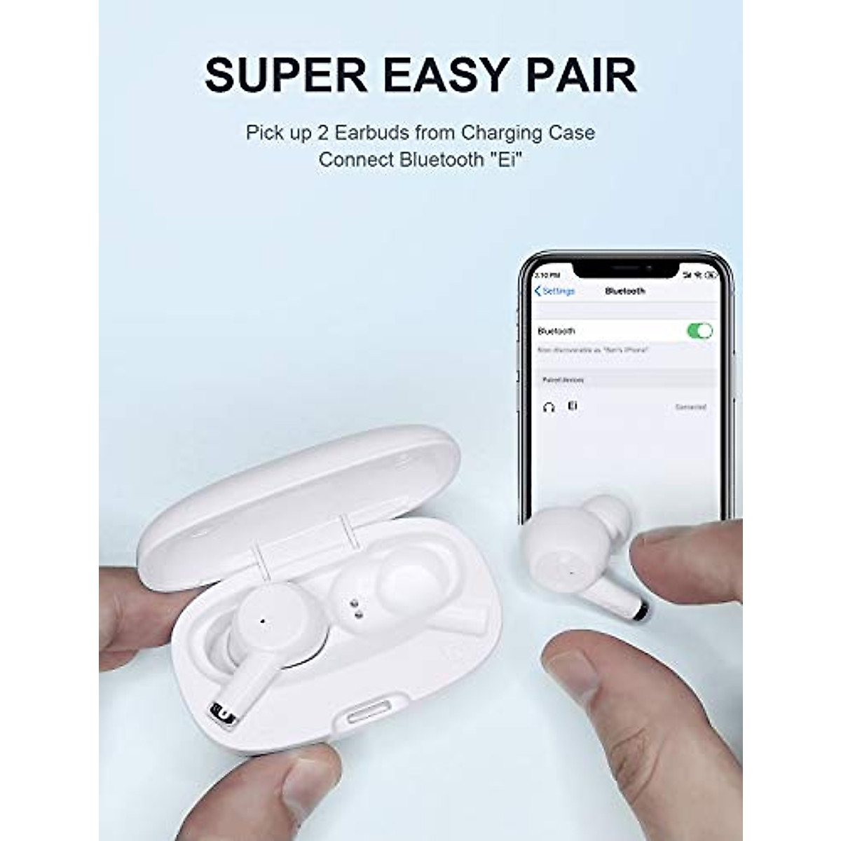 Bluedio Bluetooth Mini Wireless Earbuds, Ei Wireless Headphones in-Ear Earphones with Charging Case, 40Hrs Playtime, Car Headset Built-in Mic Support Wireless Charging for Cell Phone, Sport, White