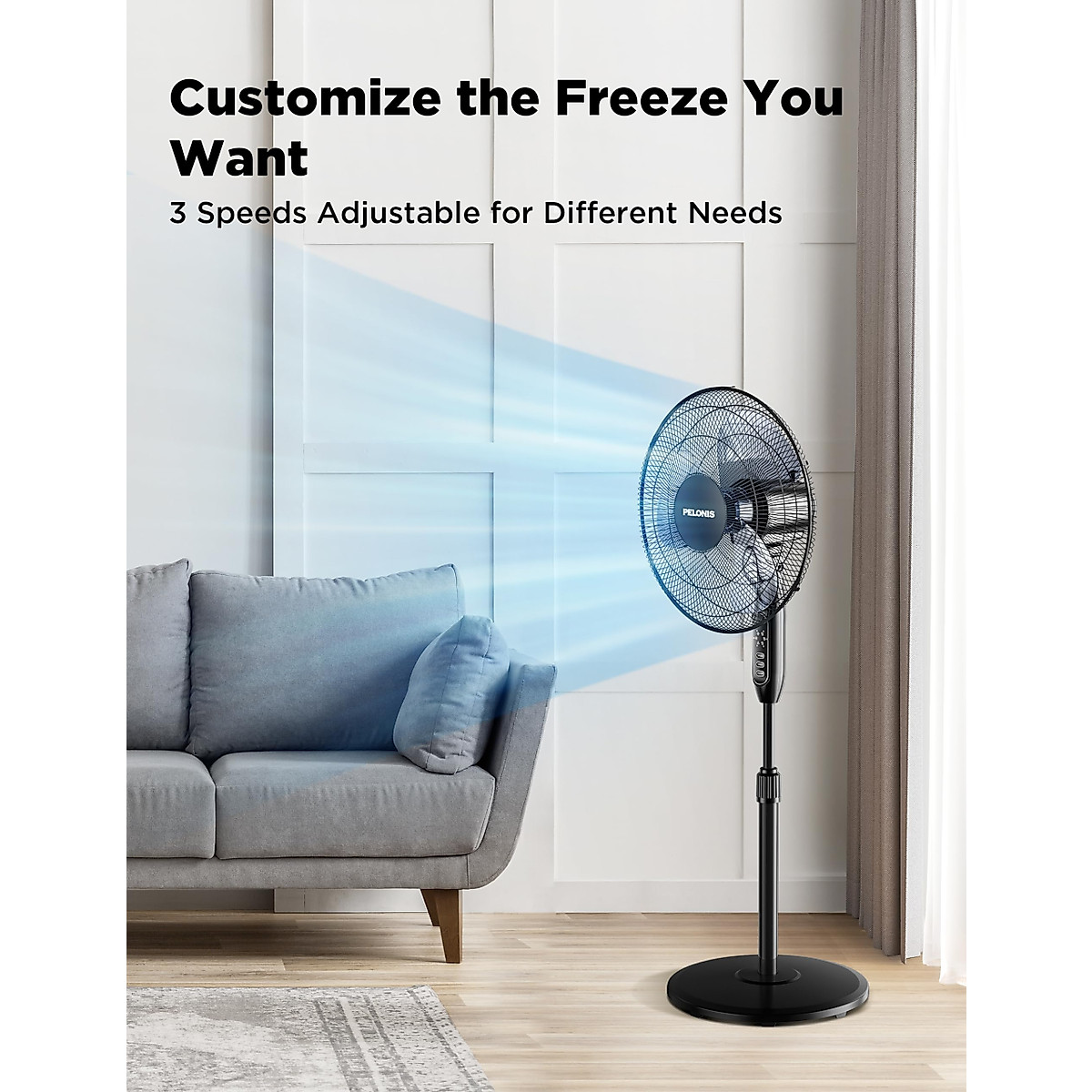 PELONIS 16’’ Oscillating Pedestal Standing Fan with Remote Control 2 Packs, 3 Speeds Settings 7H Timer Ultra Quiet Adjustable Heights for Bedroom, Living Room, Home and Office