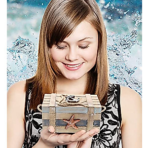 CoTa Global Neptune Wooden Jewelry Box - Handcrafted Nautical Trinket with Starfish and Boat Anchor Decorations, Accent Tabletop Home Decor, Beach Starfish Jewelry Storage Organizer - 6.5 Inches