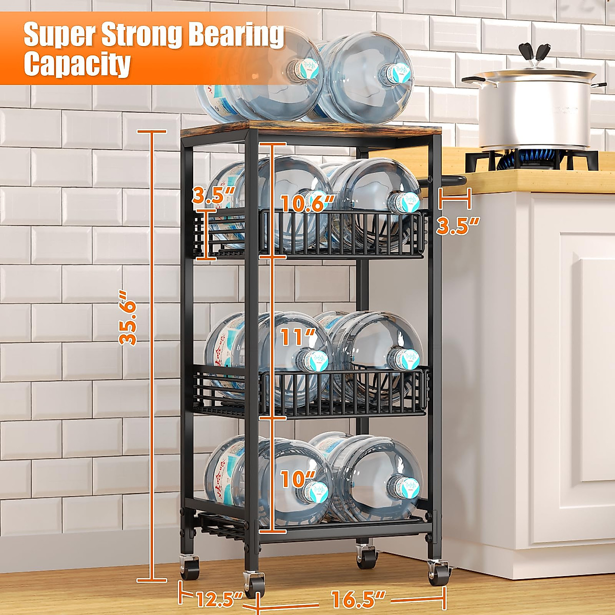 4Tier Roling Cart, Utility Cart, Storage Cart, Kitchen Carts on Wheels with Wood Top, Pull-Out Wire Basket for Fruit, Black