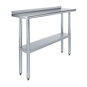 AmGood 48" Long x 14" Deep Stainless Steel Work Table with 1.5" Backsplash | Metal Kitchen Food Prep Table | NSF
