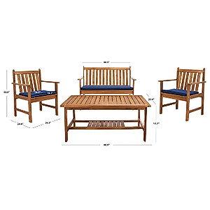 SAFAVIEH Outdoor Collection Burbank Teak and Navy 4 Pc Outdoor Set